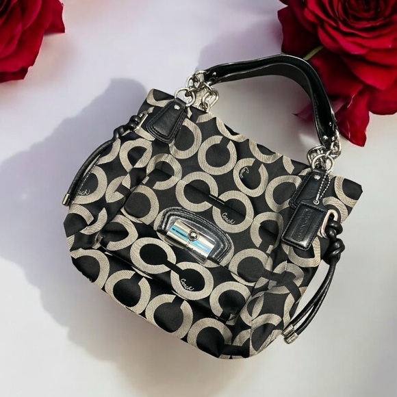 Coach | Bags | Coach Kristin Black And Silver Shoulder Designer Handbag ...
